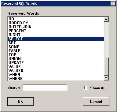 SQL statement for an Advanced report or retrieval