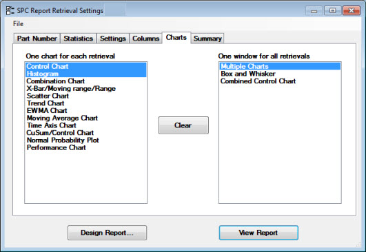SPC Charts tab for Dynamic Reports